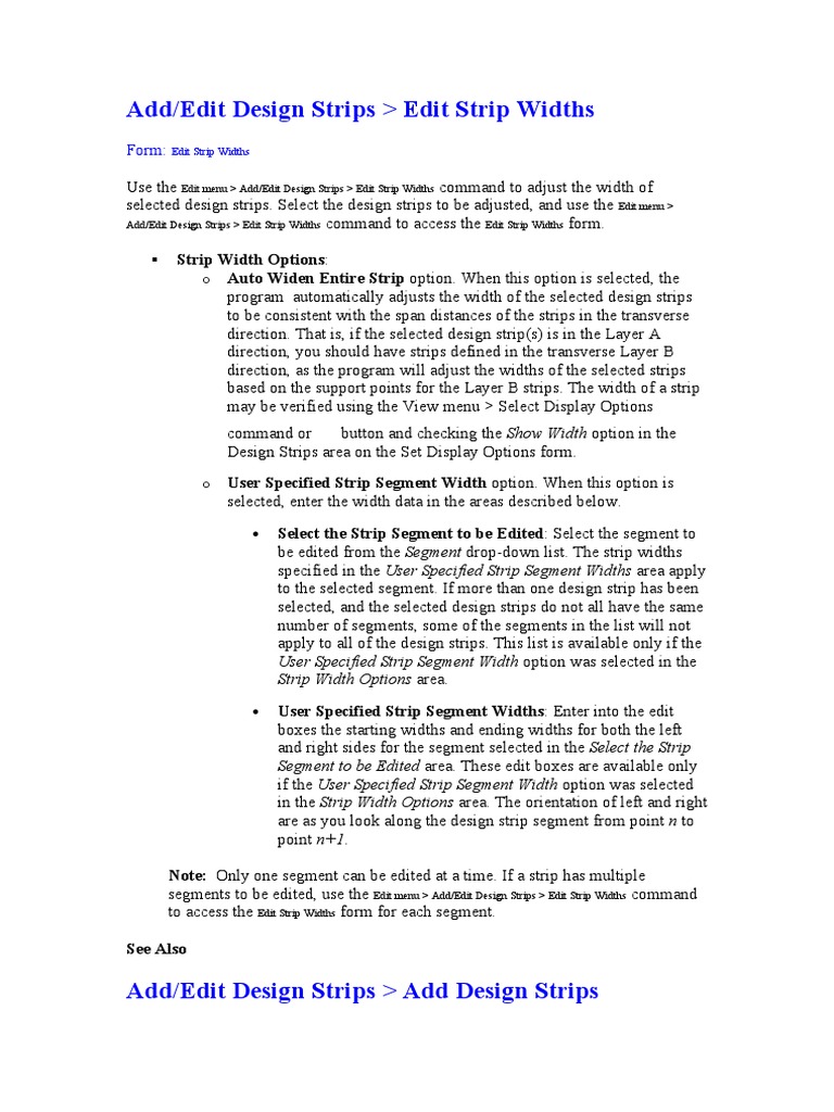 Add/Edit Design Strips Edit Strip Widths: Form | PDF | Computing | Software