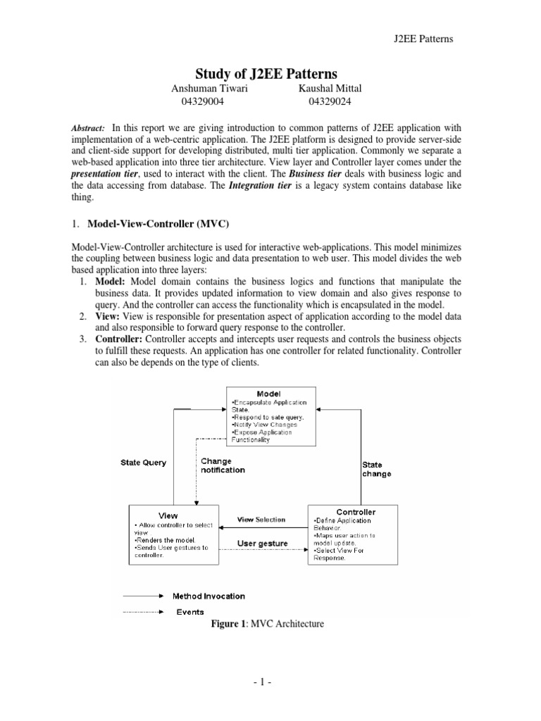 Study of J2EE Patterns | PDF | Enterprise Java Beans | Model–View–Controller
