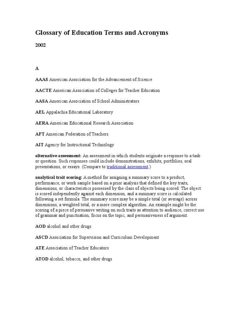 Glossary of Education Terms and Acronyms | PDF