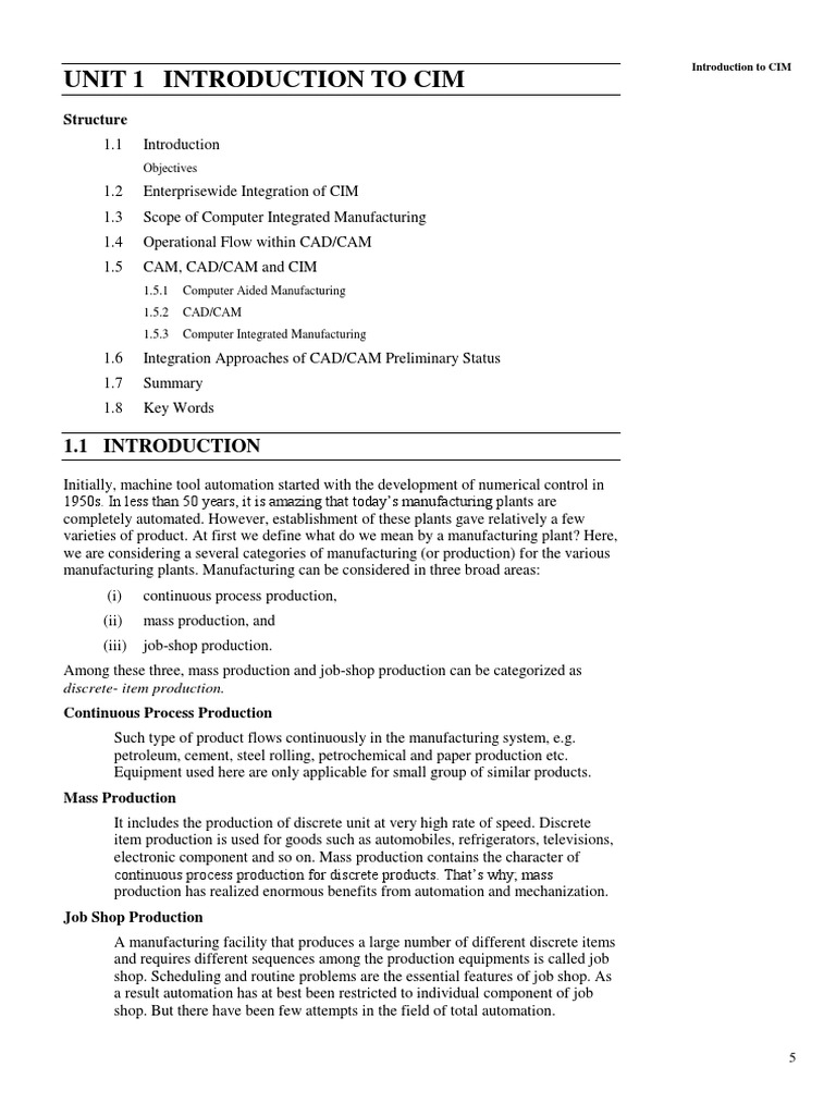 Unit 1 Introduction To Cim: Structure | PDF | Computer Aided Design ...