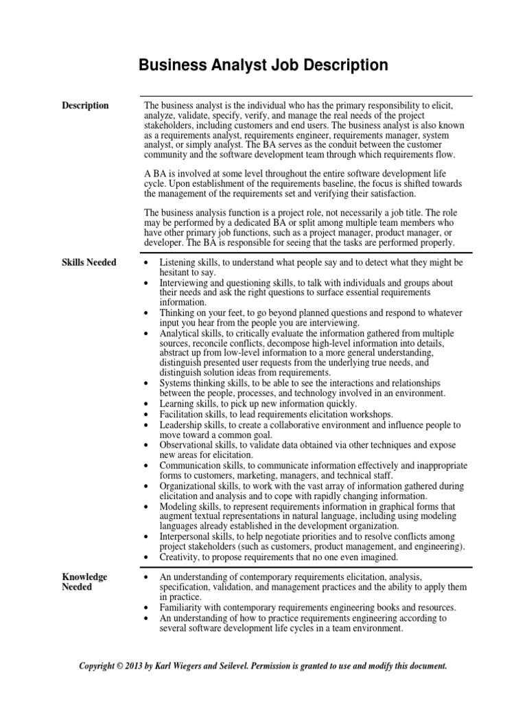 Business Analyst Job Description | PDF | Intelligence Analysis ...