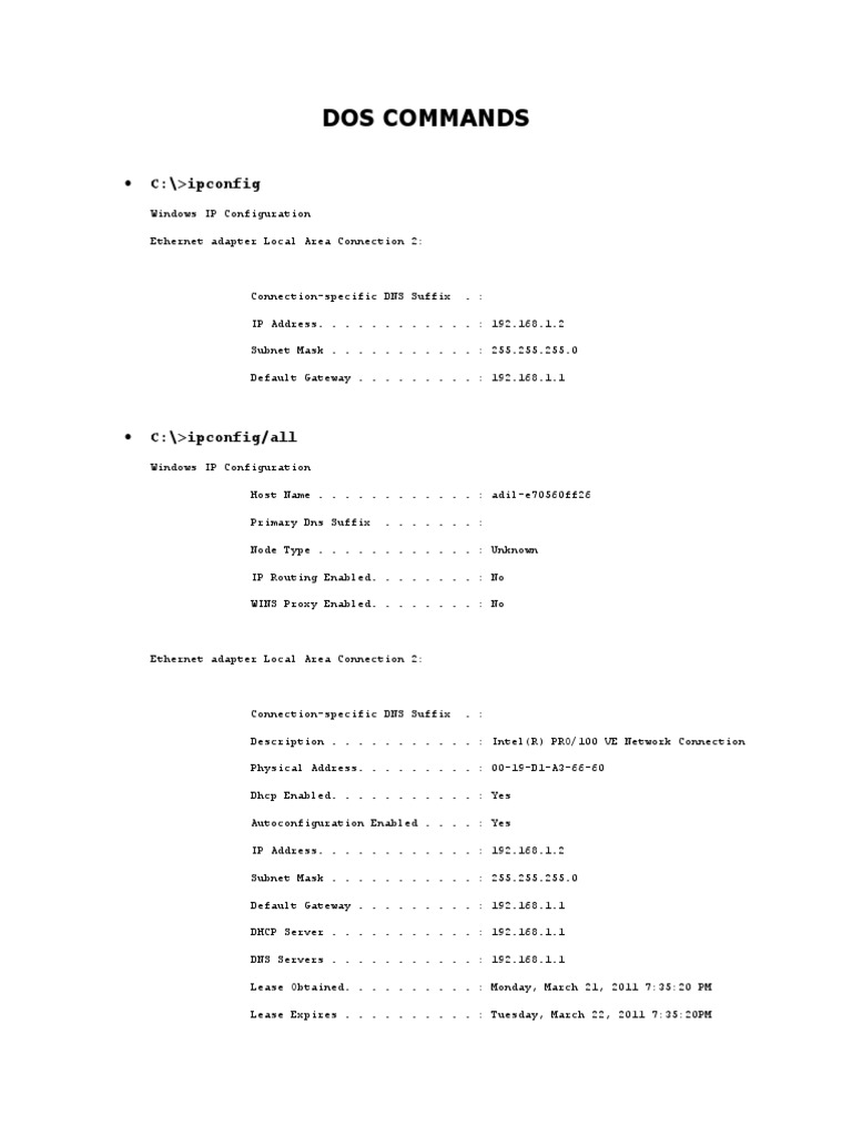 Dos Commands C Ipconfig Pdf Internet Protocols Telecommunications Standards 
