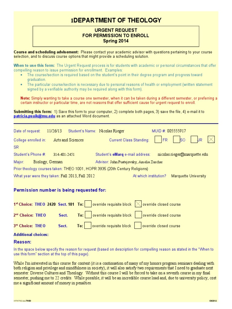 Urgent Request Form | PDF | Academia | Religion And Belief