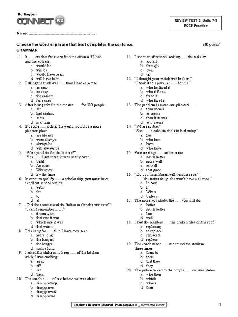 Choose The Word or Phrase That Best Completes The Sentence. Grammar | PDF