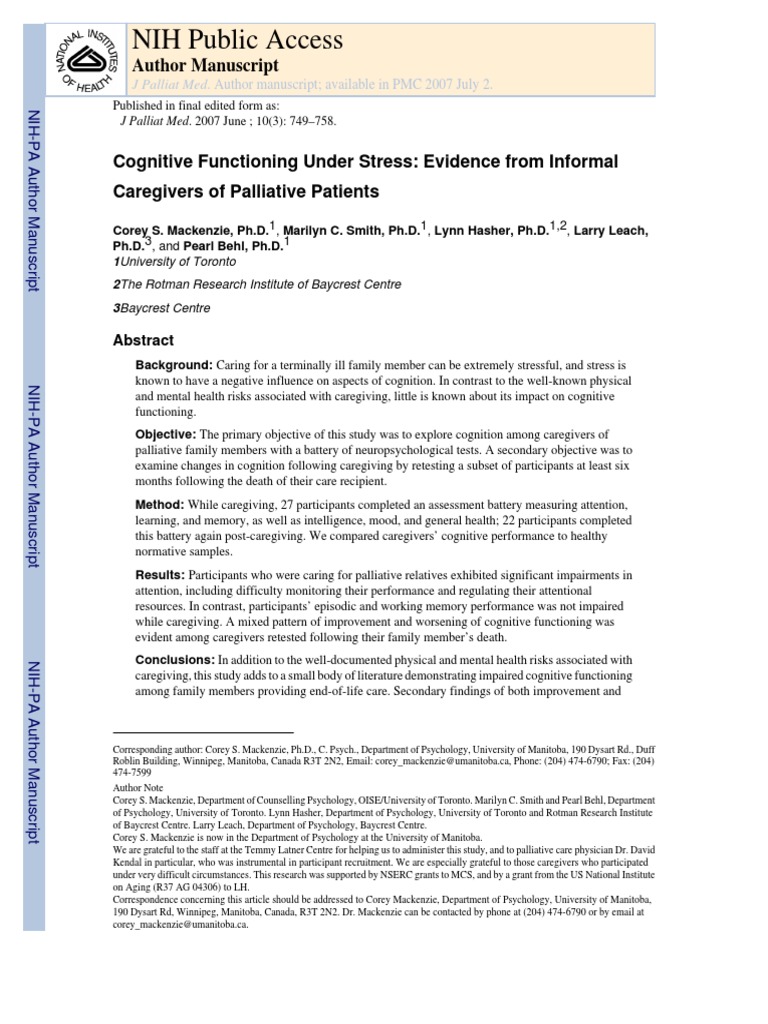 Cognitive Functioning Under Stress | PDF | Working Memory | Memory