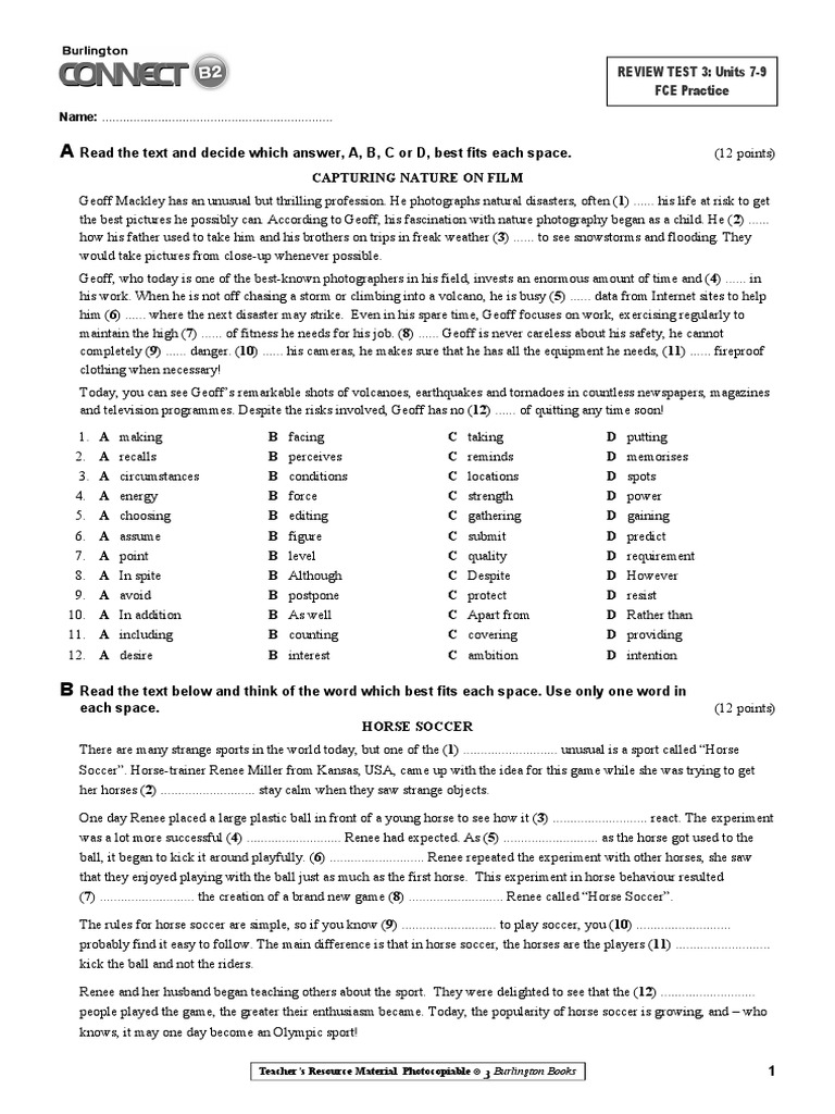 ConnectB2 TRM RevTest3-FCE | PDF | Disaster And Accident | Teaching And ...