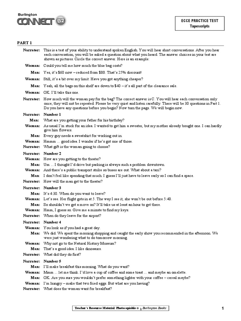 Ecce Practice Test Tapescripts: Teacher's Resource Material ...