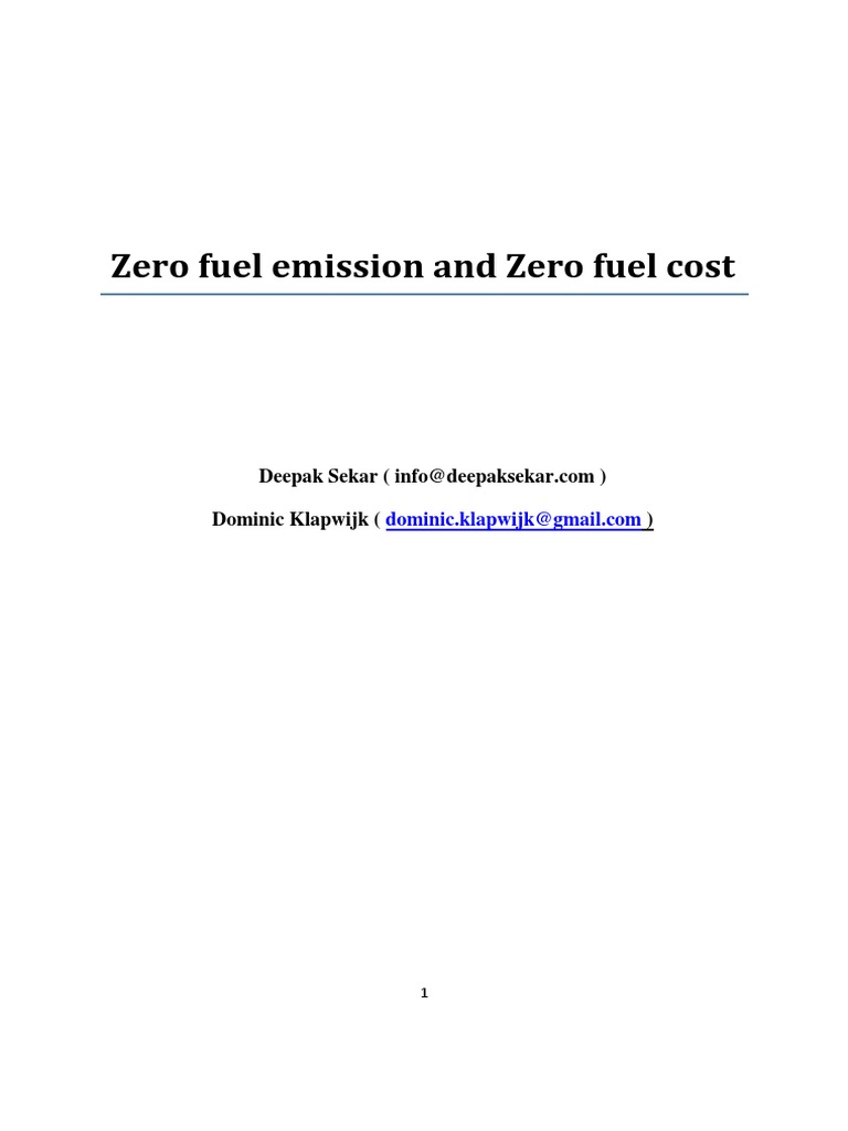 Zero Fuel Cost and Emission | PDF | Wind Power | Electrolyte