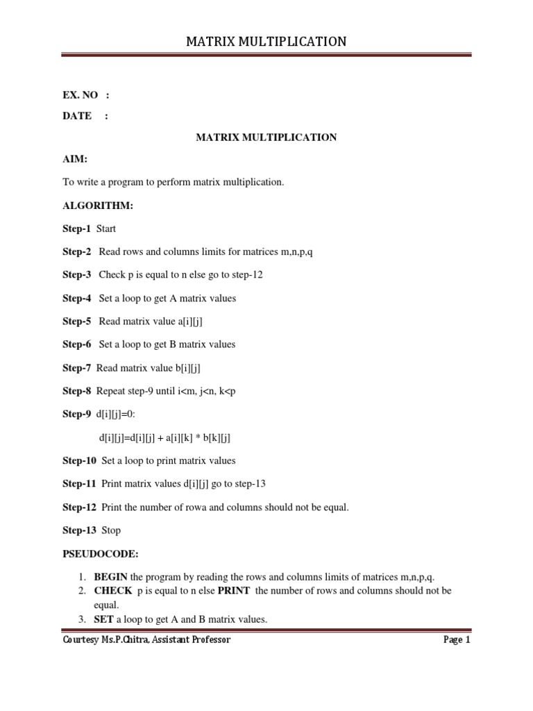 Matrix Multiplication in C | PDF | Matrix (Mathematics) | Multiplication