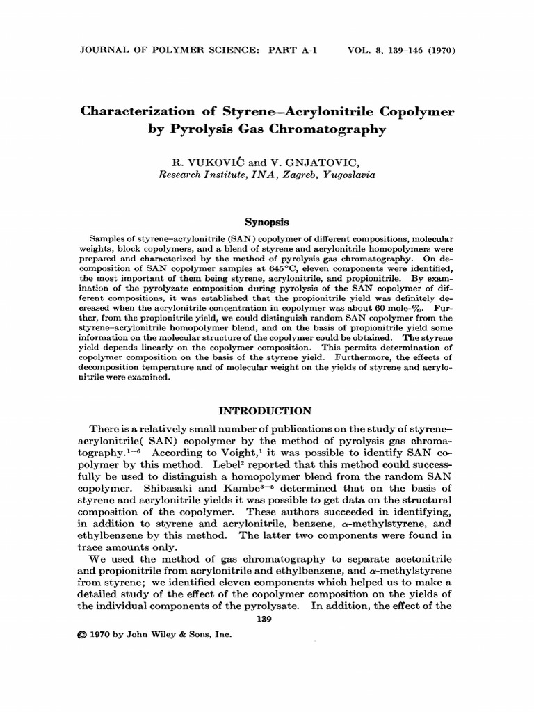 Characterization of Styrene-Acrylonitrile Copolymer by Pyrolysis Gas Chromatography | PDF ...