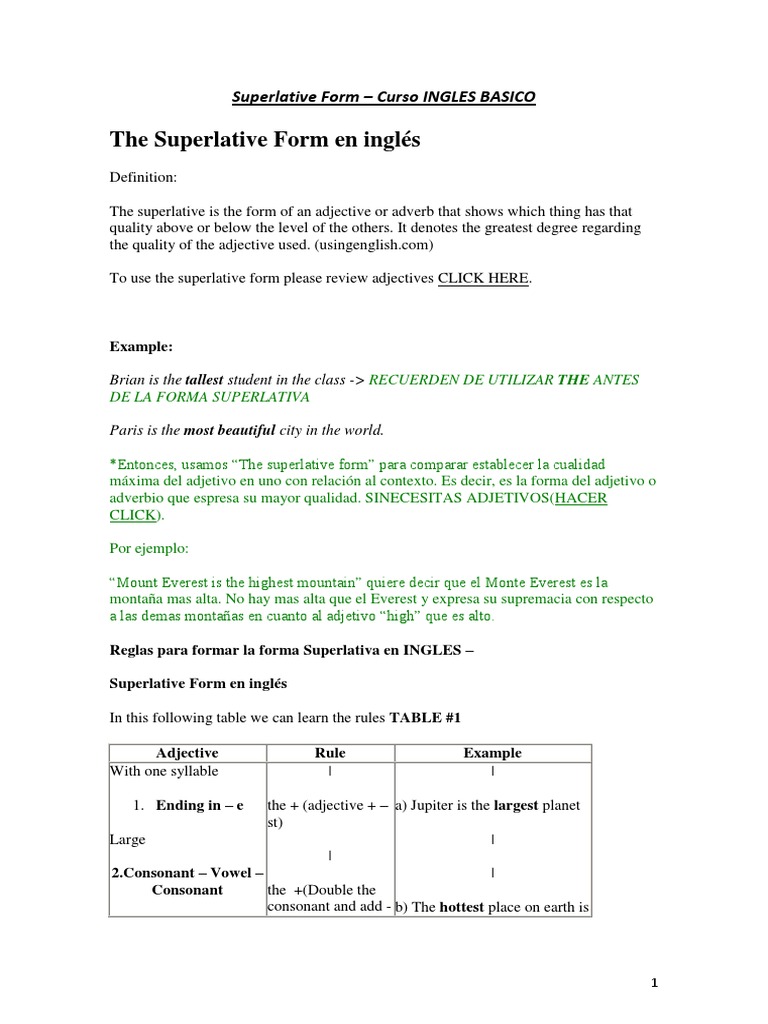 The Rules for Forming the Superlative Form in English | PDF | Adverb ...