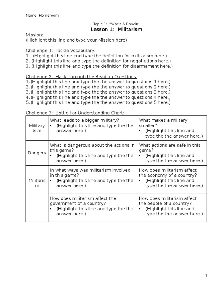 Militarism Lesson Plan & Activities | PDF