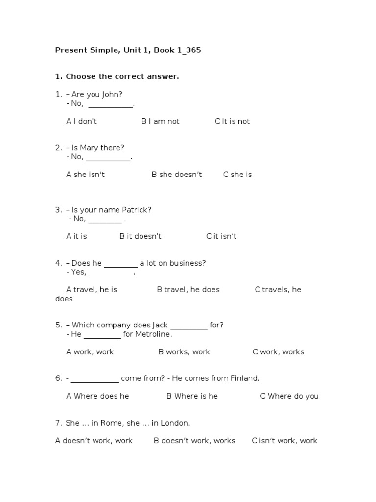365 1 Unit1, Present Simple | PDF | Languages | Language Arts & Discipline