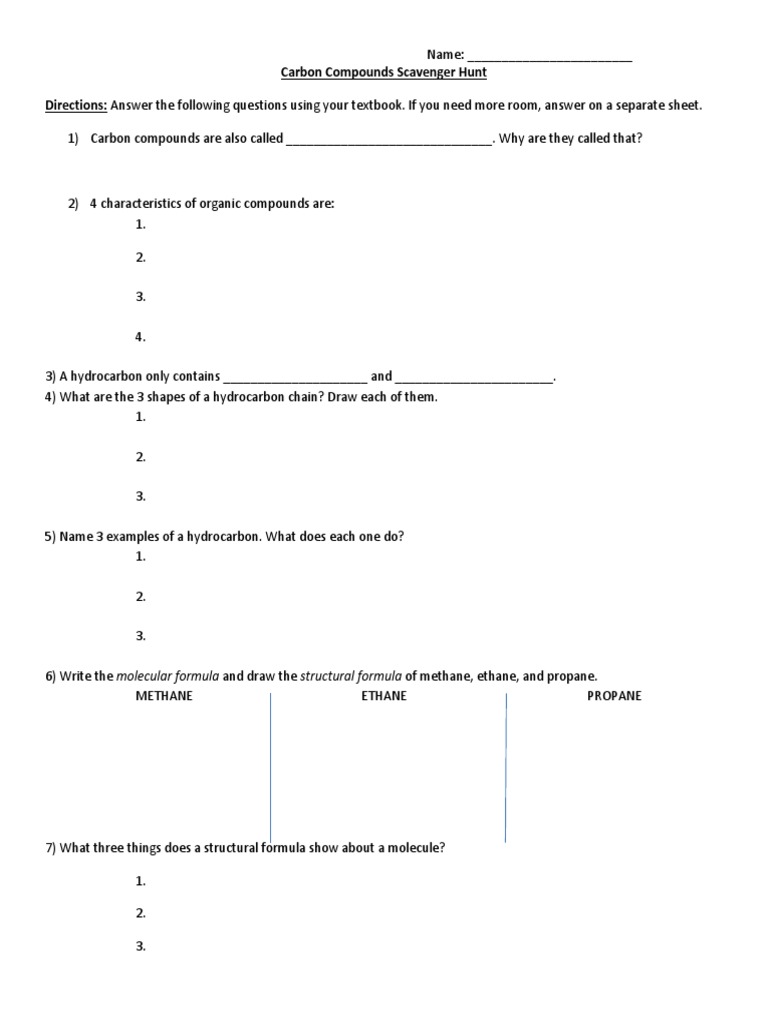 Carbon Compounds Scavenger Hunt | PDF