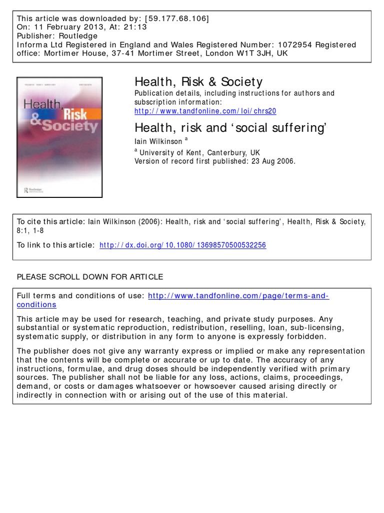 Health risks and social suffering explored | PDF | Suffering | Sociology