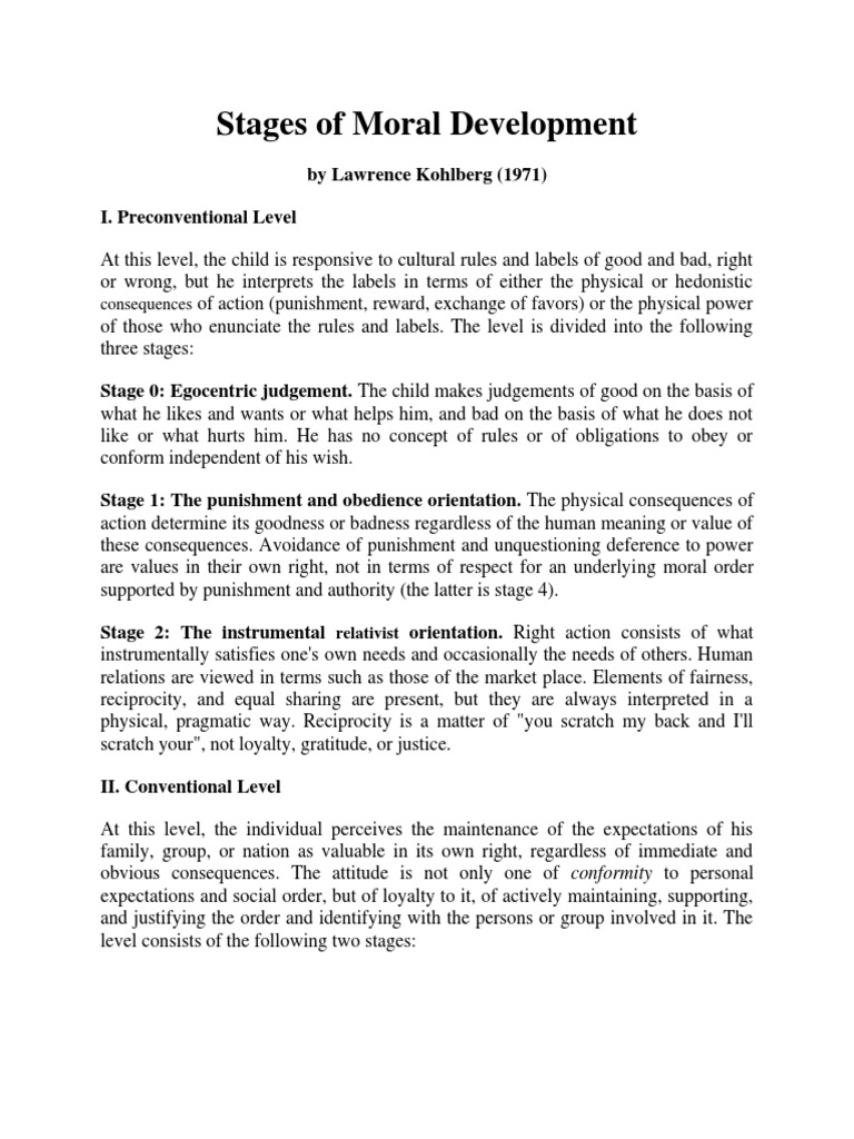Stages of Moral Development | PDF | Ethical Principles | Sociological ...