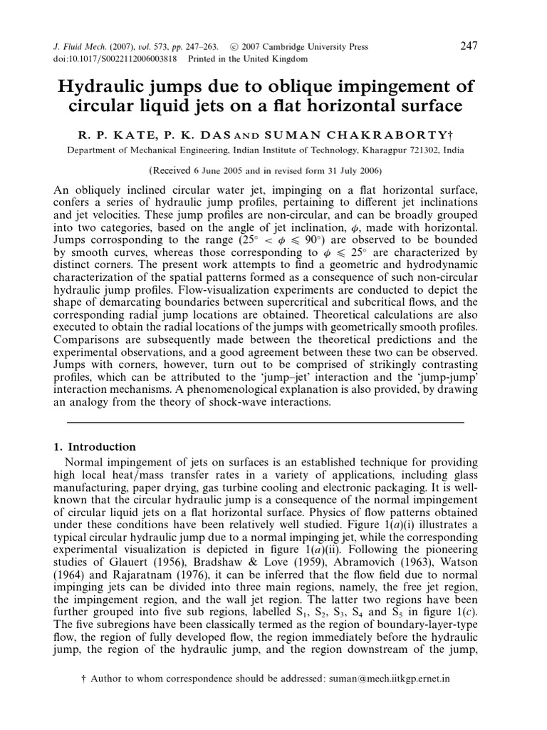 Hydraulic Jumps Due To Oblique Impingement of Circular Liquid Jets On A Flat Horizontal Surface ...