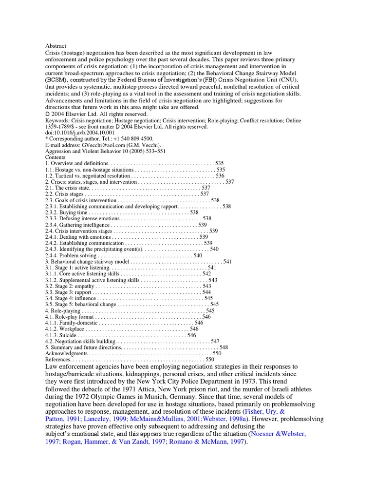 Current Strategies in Crisis (Hostage) Negotiation: Facilitating the ...