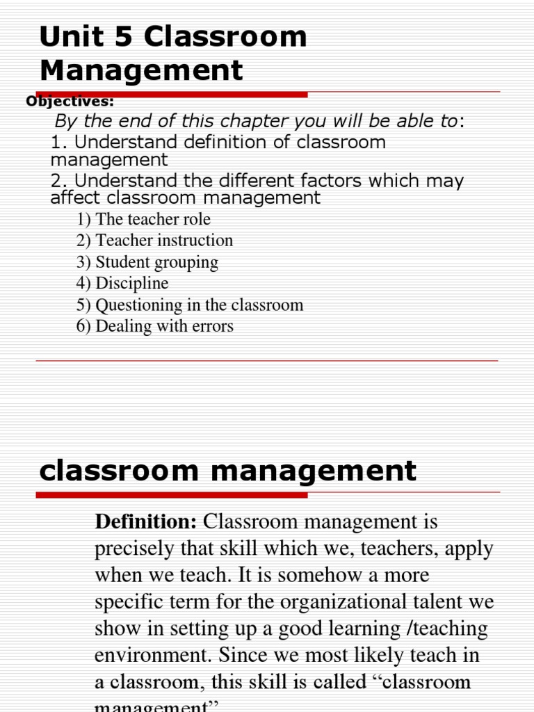 Unit 5 Classroom Management | PDF | Classroom Management | Teachers