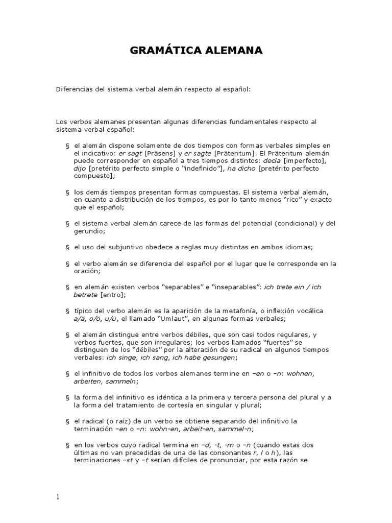 Gramática Alemana I | PDF | Idioma aleman | Verbo