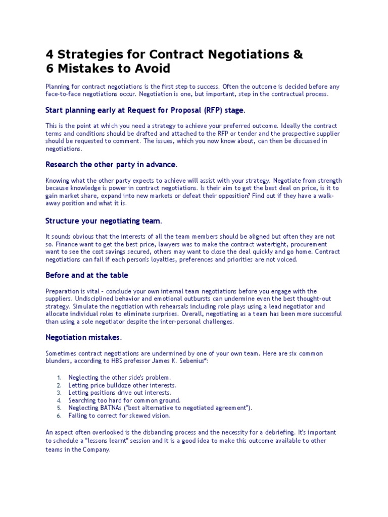 4 Strategies For Contract Negotiations | PDF | Request For Proposal ...