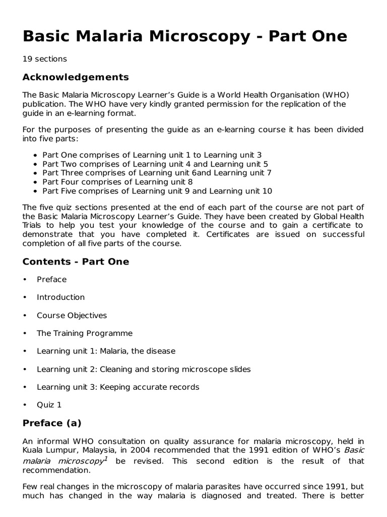 Basic Malaria Microscopy Part One Certificate PDF | PDF | Malaria ...