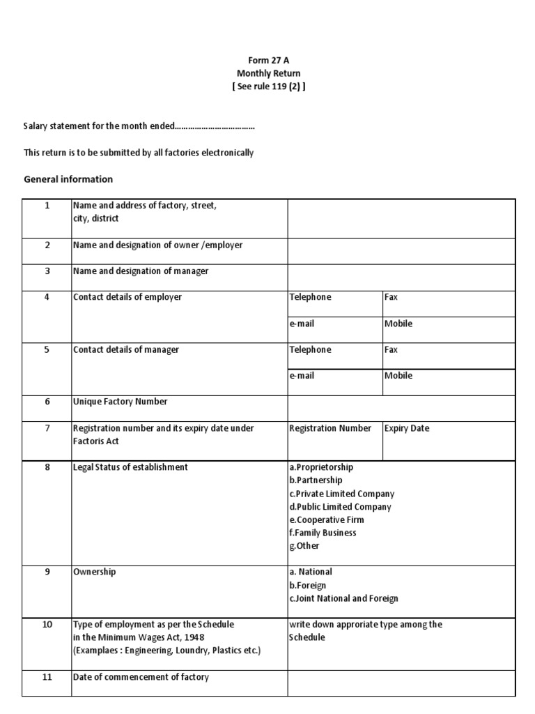 Form 27A Monthly Return | PDF | Wage | Employment