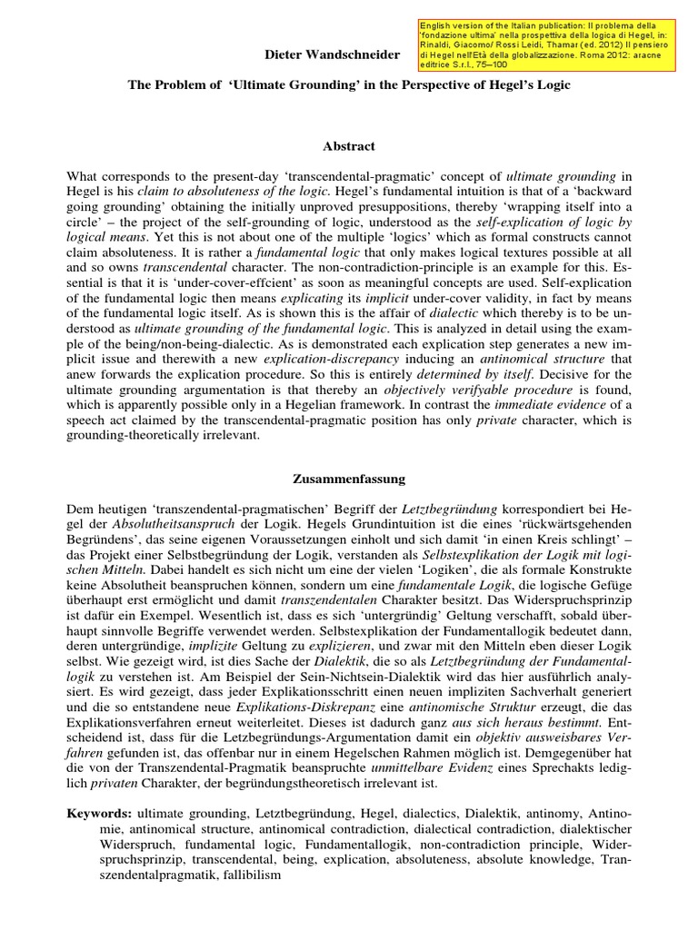 Wandschneider Dieter - Ultimate Grounding in The Perspective of Hegel ...