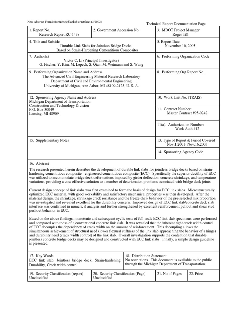 Durable Link Slabs For Jointless Bridge Deck Based On Strain-Hardening ...
