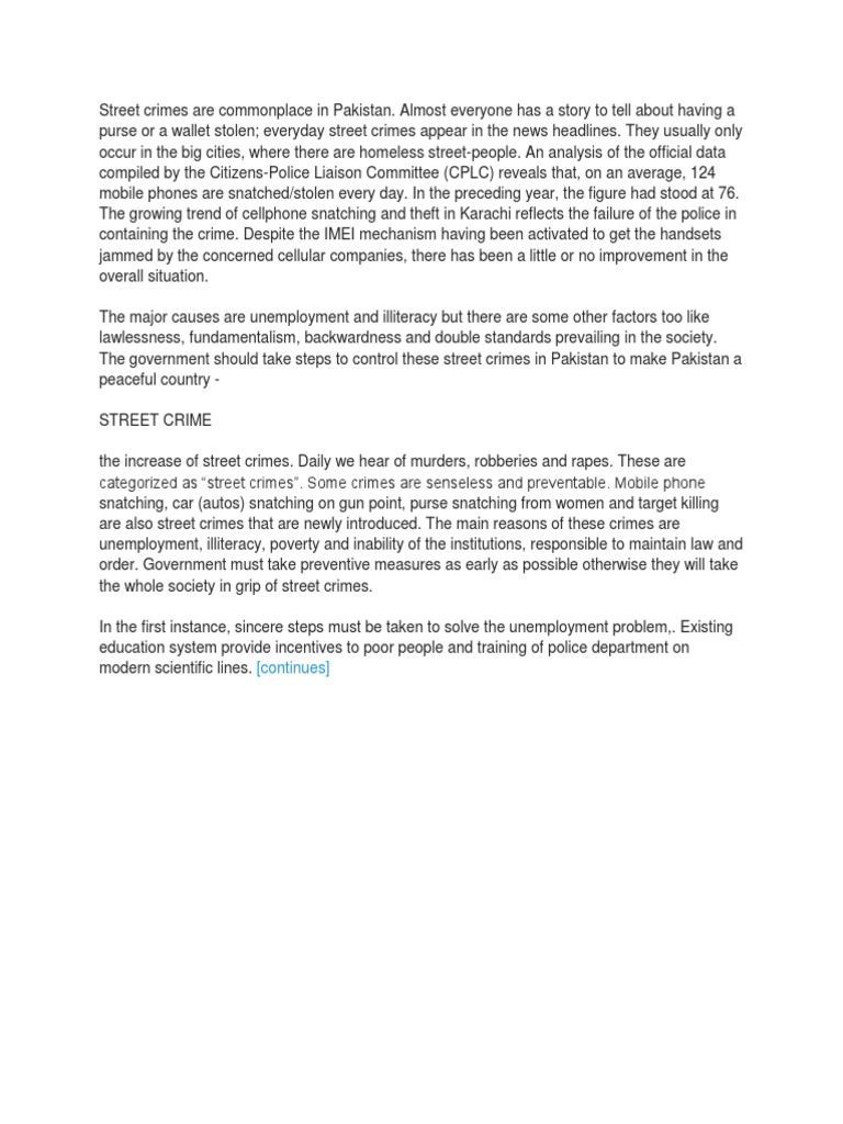 Street Crimes Essay | PDF | Crime & Violence | Crime Thriller