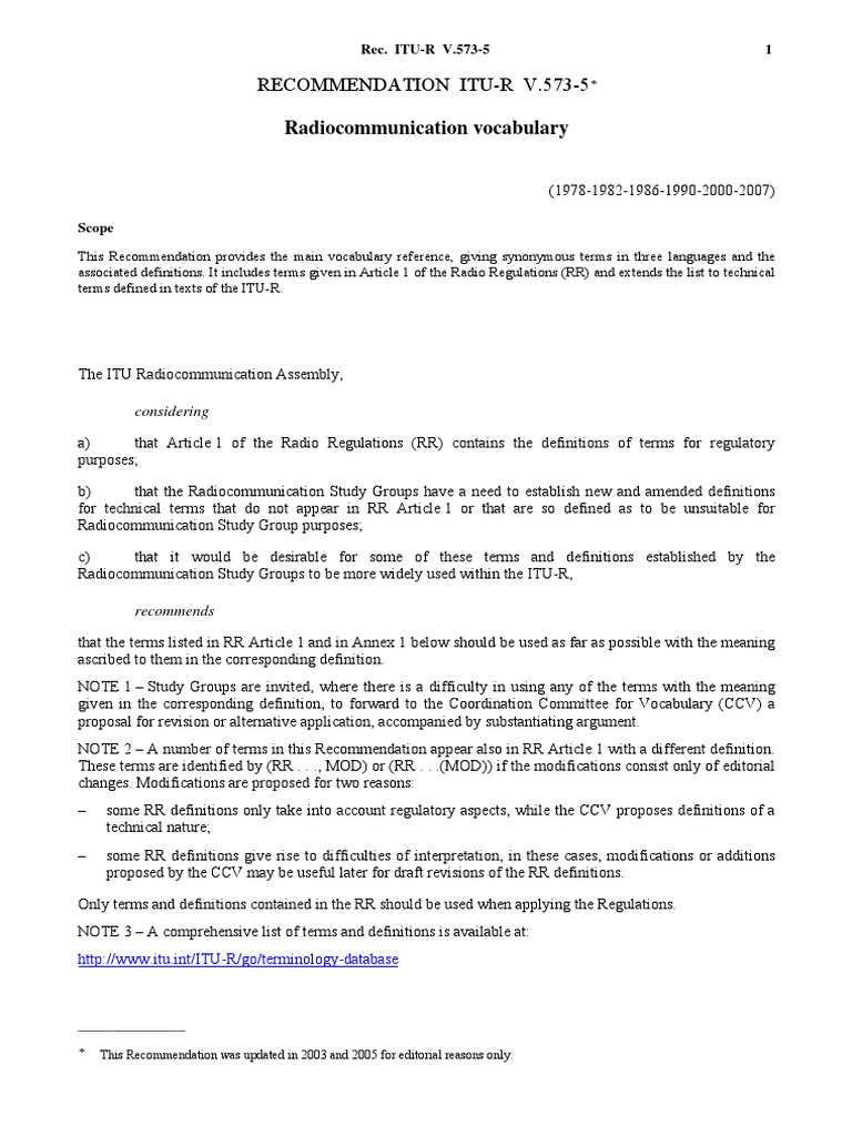 ITU-R V.573-5 Radiocommunication Terms | PDF | Antenna (Radio ...