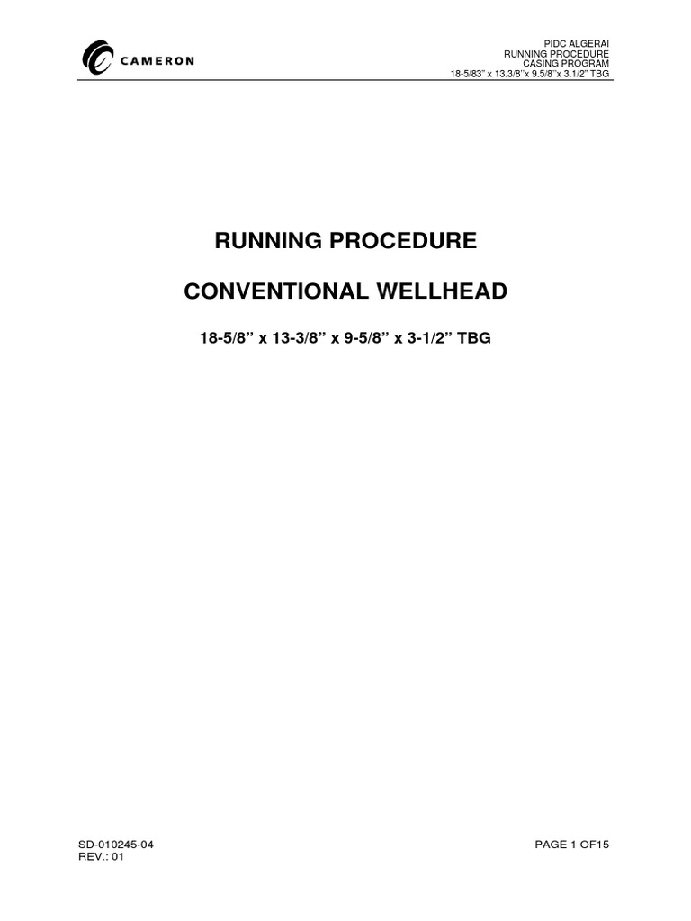 Well Head Running Procedure | PDF | Casing (Borehole) | Pipe (Fluid ...