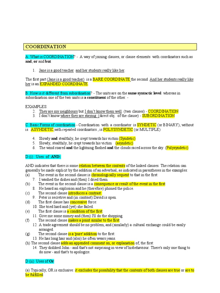 English Grammar - Coordination | PDF | Preposition And Postposition ...