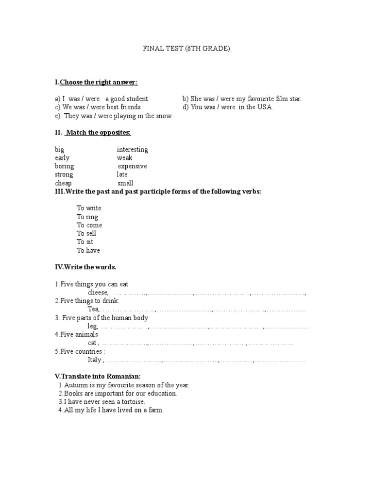 6th Grade Final Test Questions | PDF | Games & Activities | Language ...