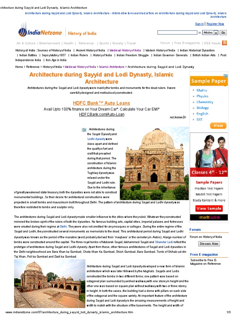 Architecture During Sayyid and Lodi Dynasty, Islamic Architecture | PDF