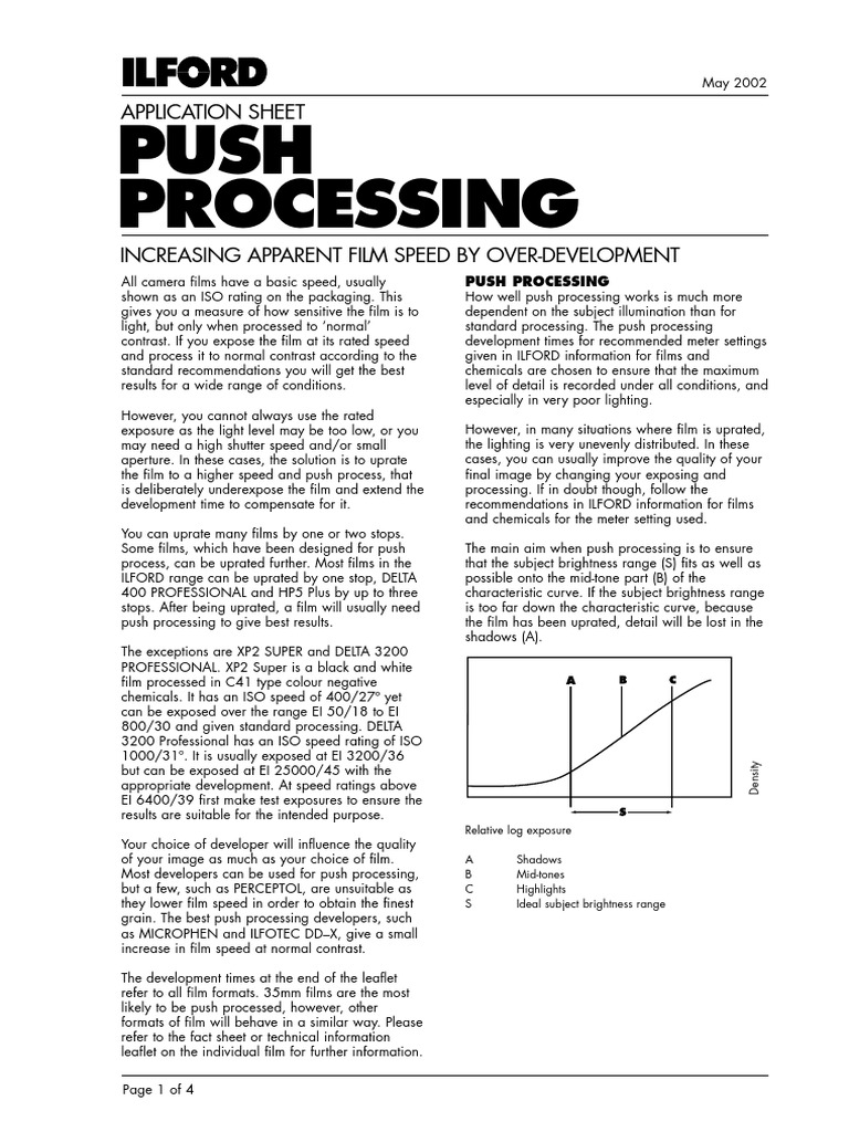 Ilford Push Processing | PDF | Exposure (Photography) | Film Speed