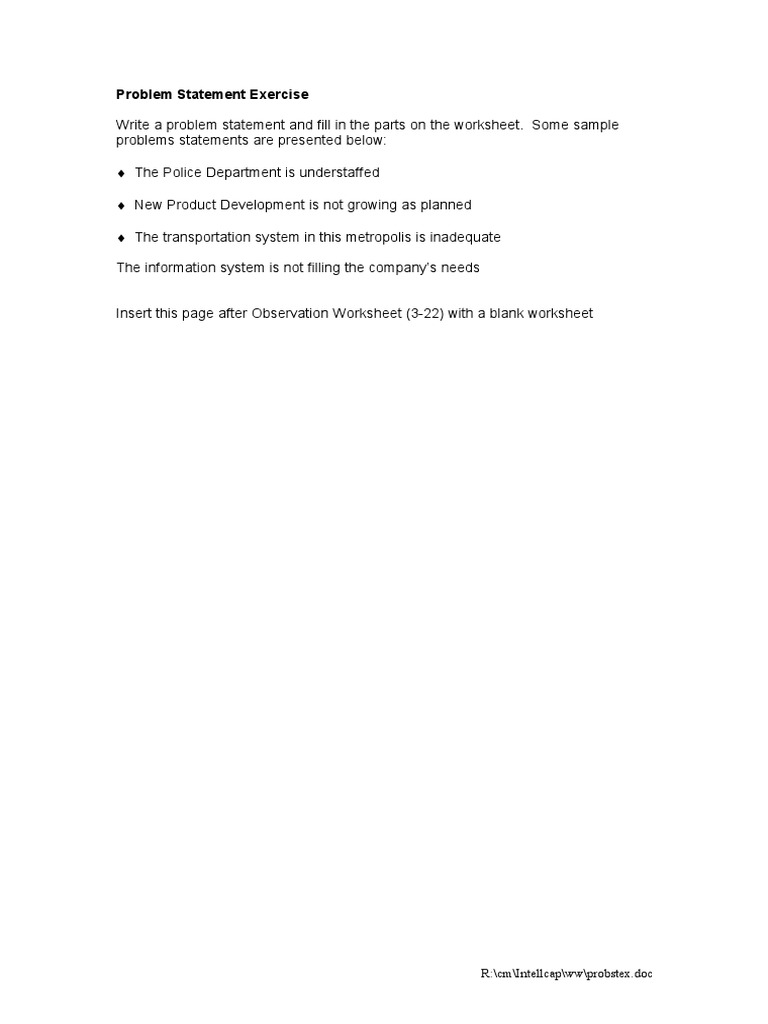 Problem Statement Worksheet Guide | PDF