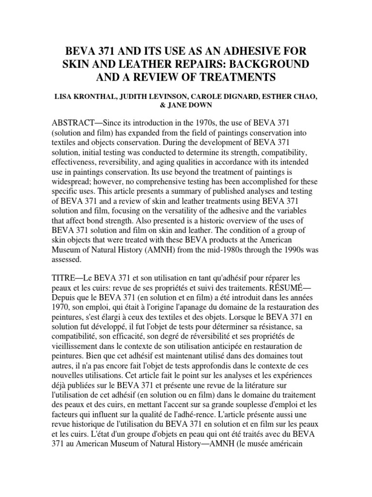 Beva 371 and Its Use As An Adhesive For Skin and Leather Repairs | PDF | Adhésif | Polymère