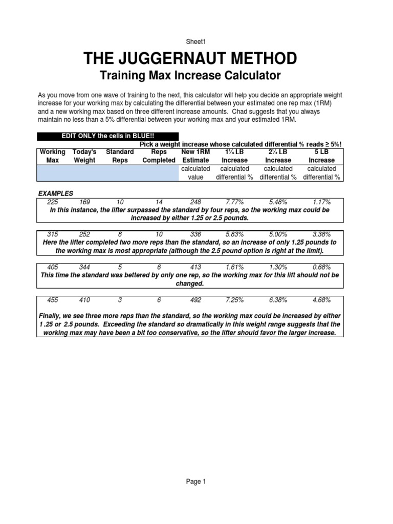 The Juggernaut Method Training Max Increase Calculator | PDF ...