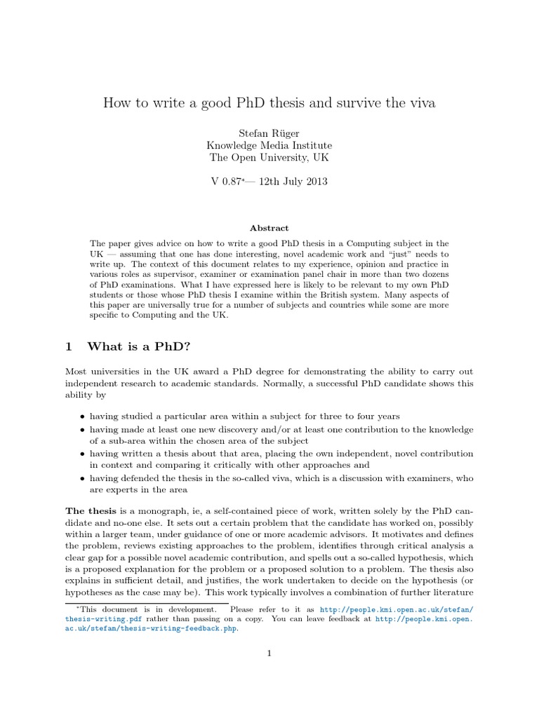 Ruger (2013) How To Write A Good PHD Thesis and Survive The Viva | PDF ...