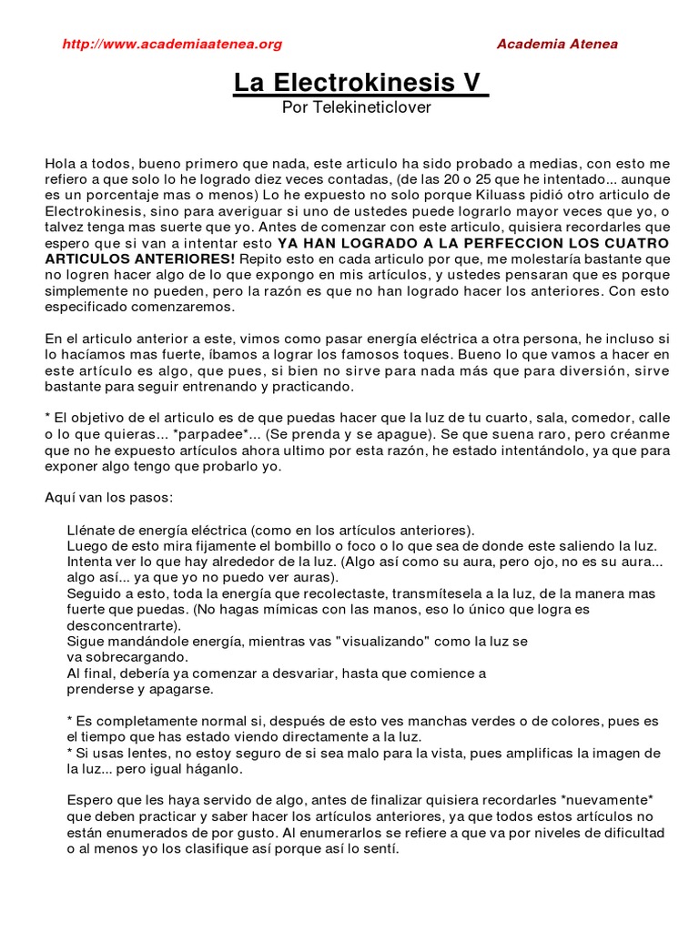 La Electrokinesis 5 | PDF | Ligero | Ocio