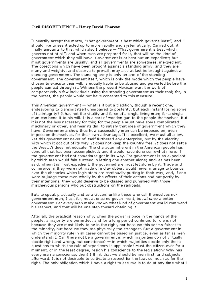 Civil Disobedience Henry David Thoreau | PDF | Conscience | Justice