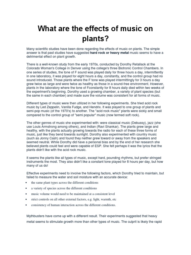 What Are The Effects of Music On Plants | PDF | Experiment | Sound