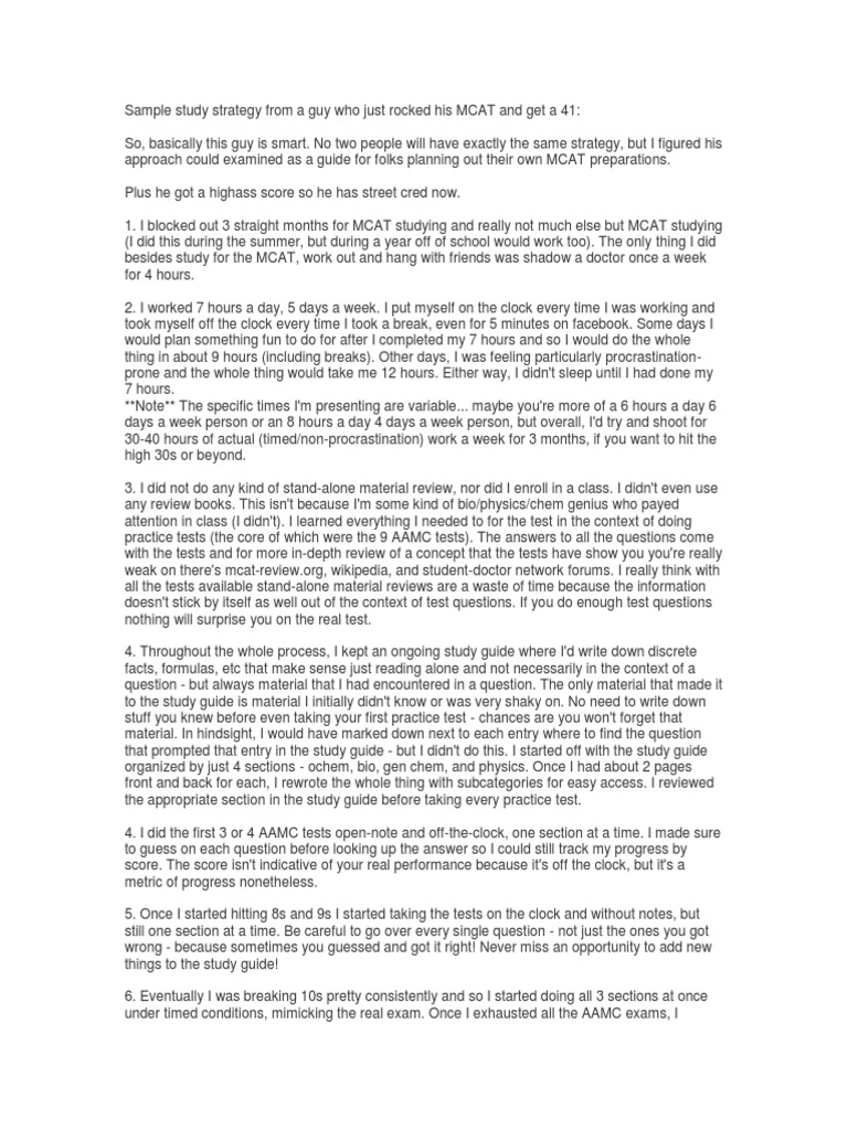 Sample MCAT Study Strategy | PDF | Test (Assessment)