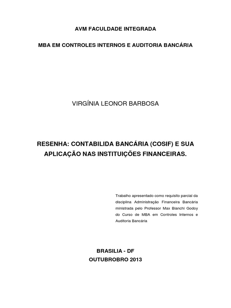Contabilidade Bancária no Brasil: Aplicação do Plano COSIF nas ...