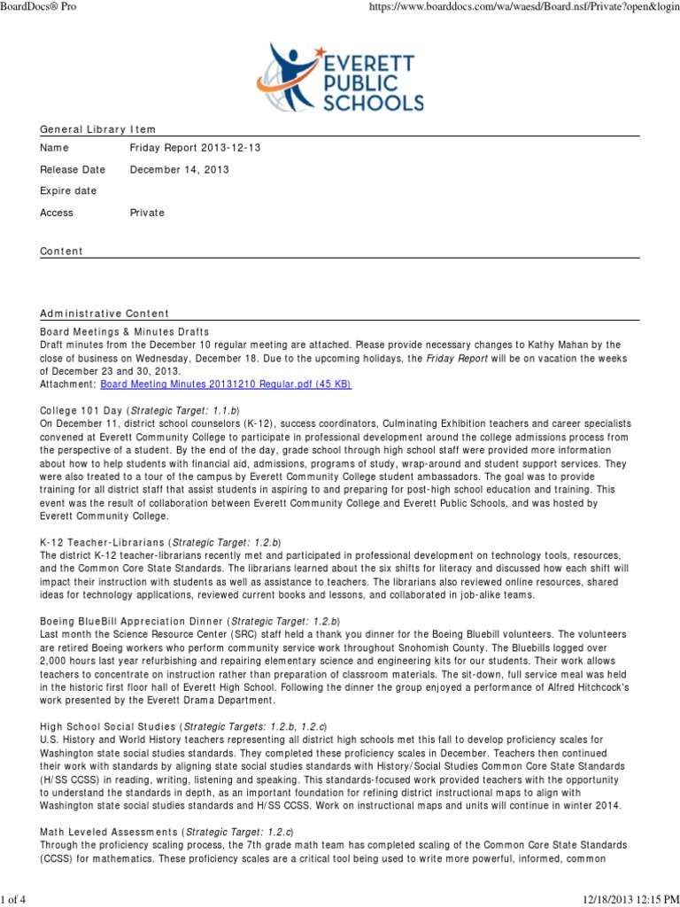 Friday Report 20131213 | PDF | Educational Assessment | Teachers