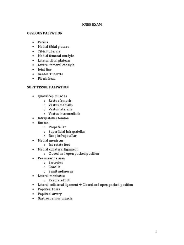 Knee Exam | PDF | Knee | Anatomical Terms Of Motion
