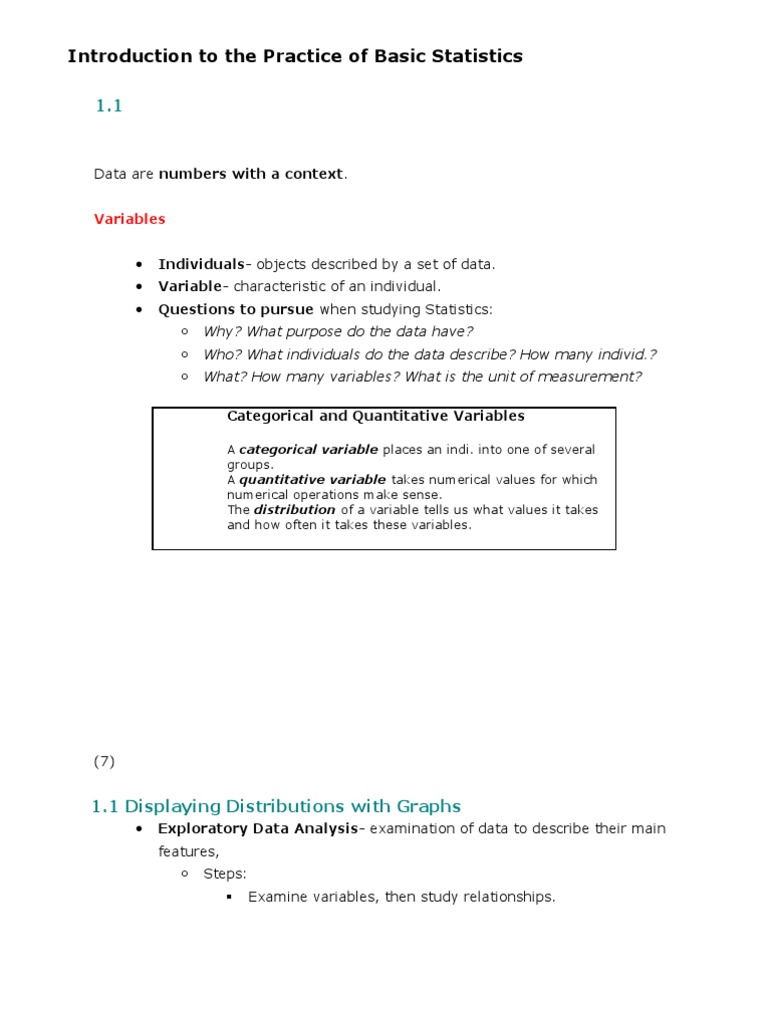 Introduction To The Practice of Basic Statistics (Textbook Outline ...