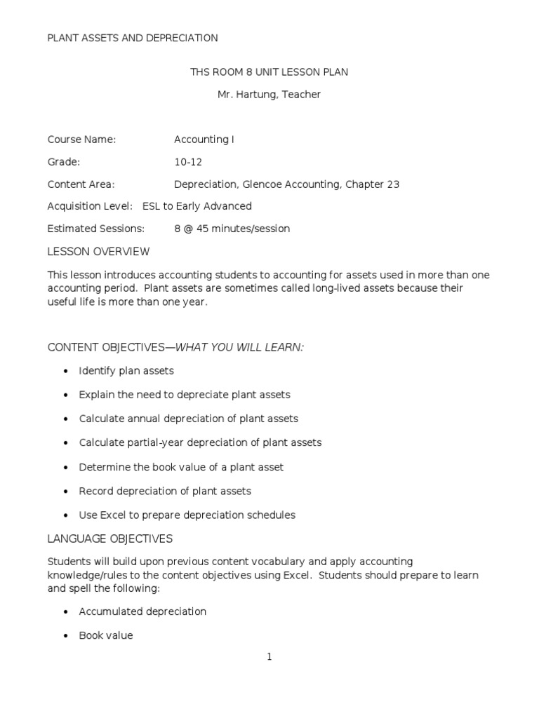 Depreciation Lesson Plan | PDF | Economies | Business