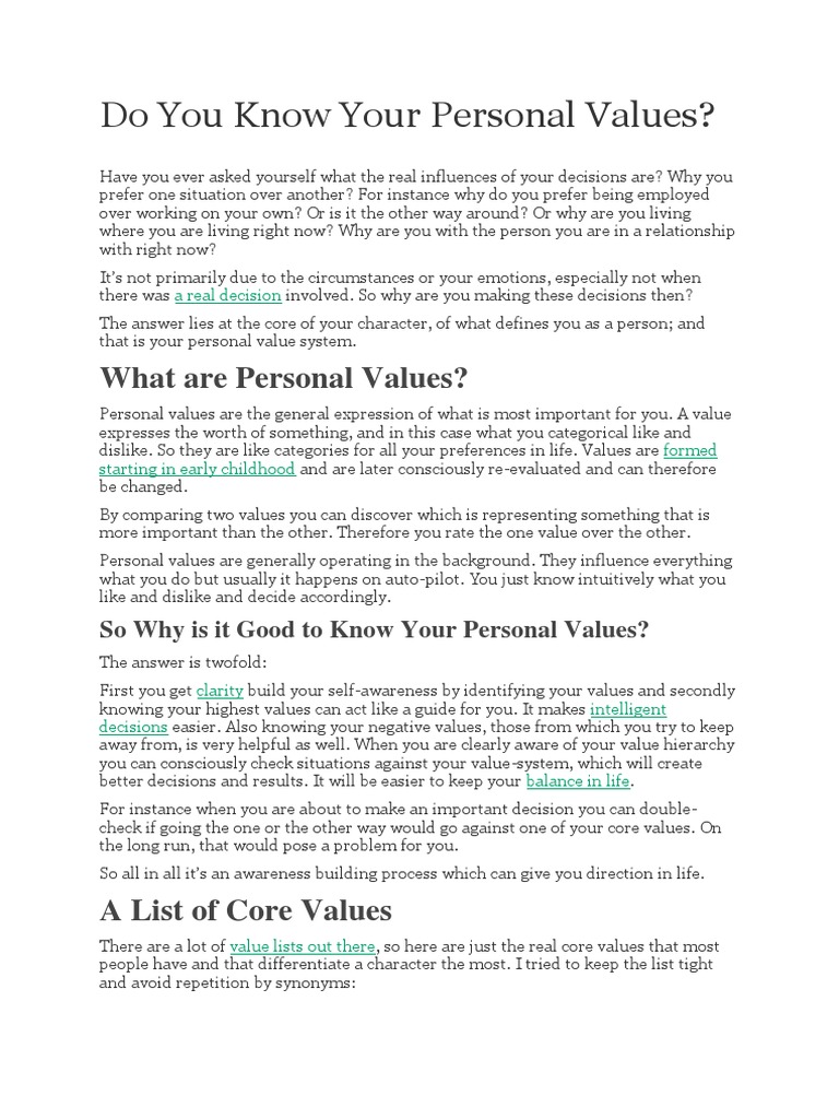 Discover Your Personal Values | PDF | Value (Ethics) | Epistemology